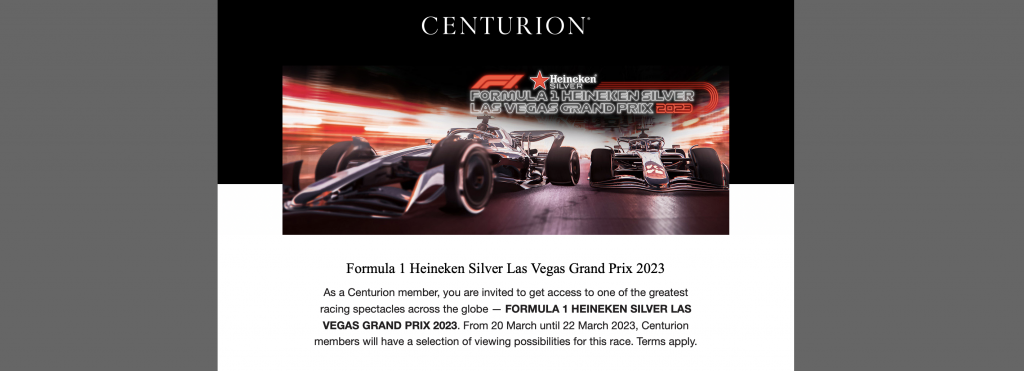 美國運通 Centurion 優先購票：F1 拉斯維加斯大獎賽 · 高睿騰的環旅漫遊